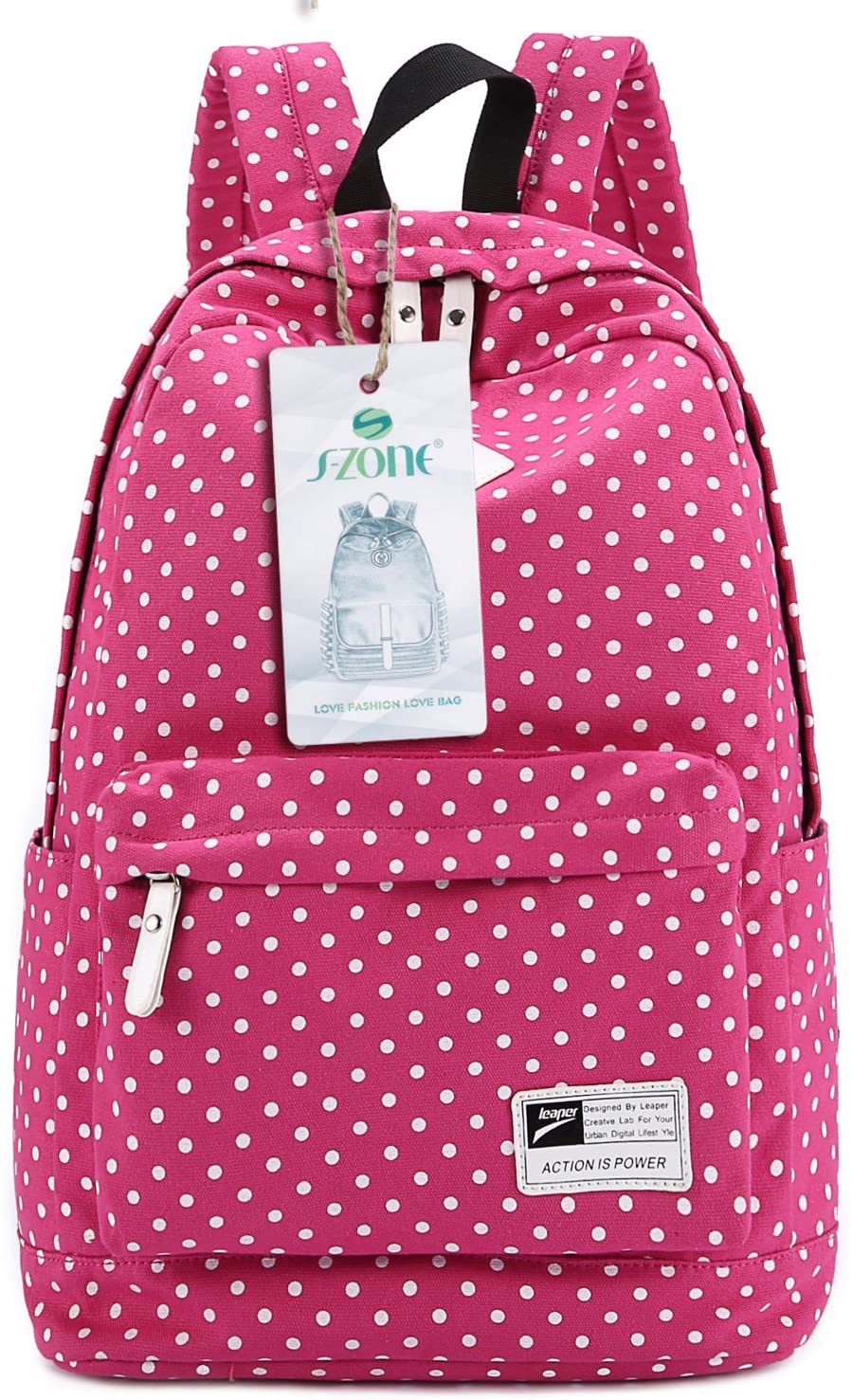 S-ZONE Lightweight Casual Daypack Canvas Polka Dot Backpack 14 Inch ...