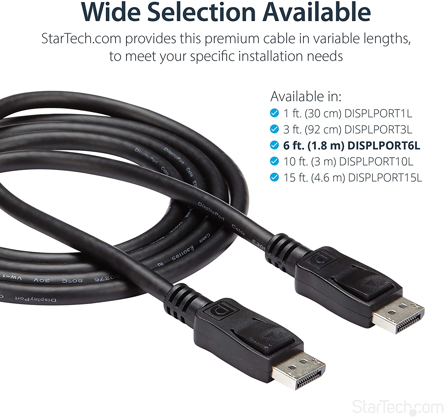 StarTech DisplayPort 1.2 Cable w/ Latches – 6ft / 2m – HBR2 – 4K x 2K ...