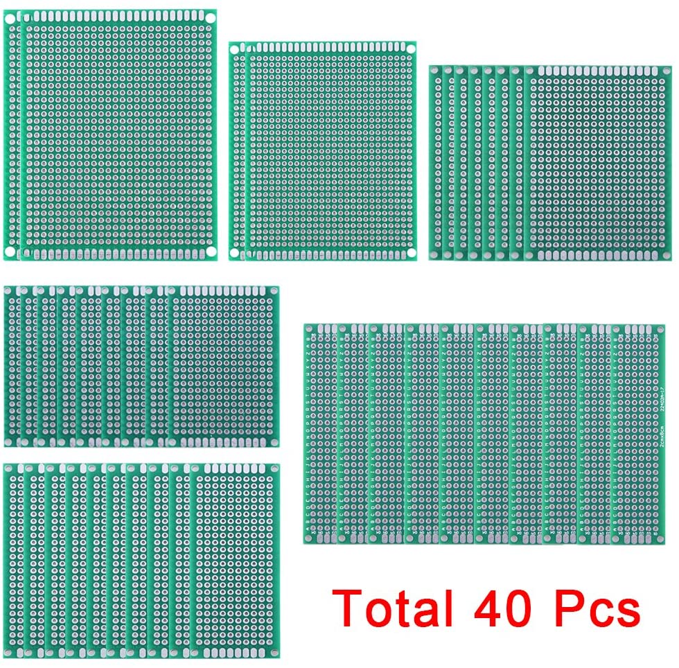 AUSTOR 40 Pieces Double Sided PCB Board Prototype Kit, 6 Sizes Circuit ...