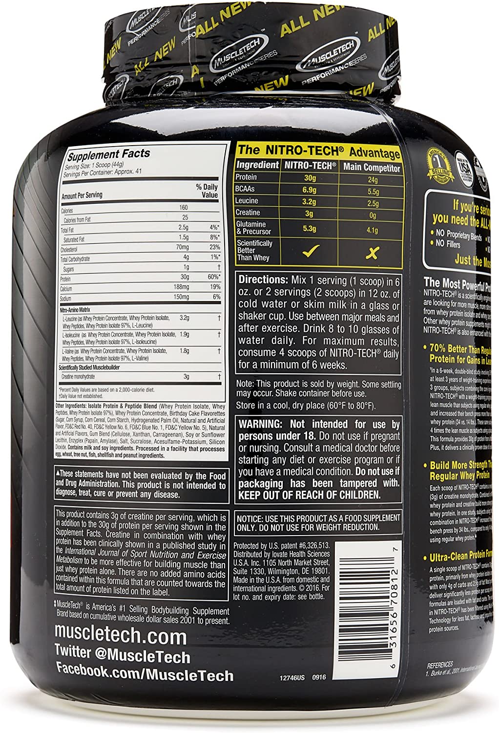 Muscletech Performance Series Nitro-Tech Supplement, 4 lbs, Vanilla ...