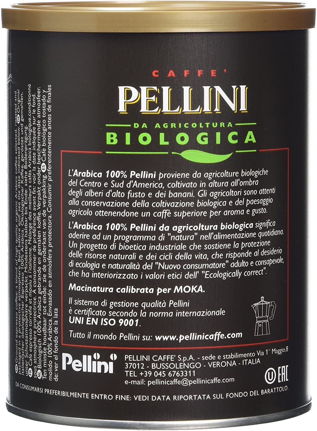 Pellini Bio Organic Arabica 100% Ground Coffee Tin 250 g (Pack of 2 ...