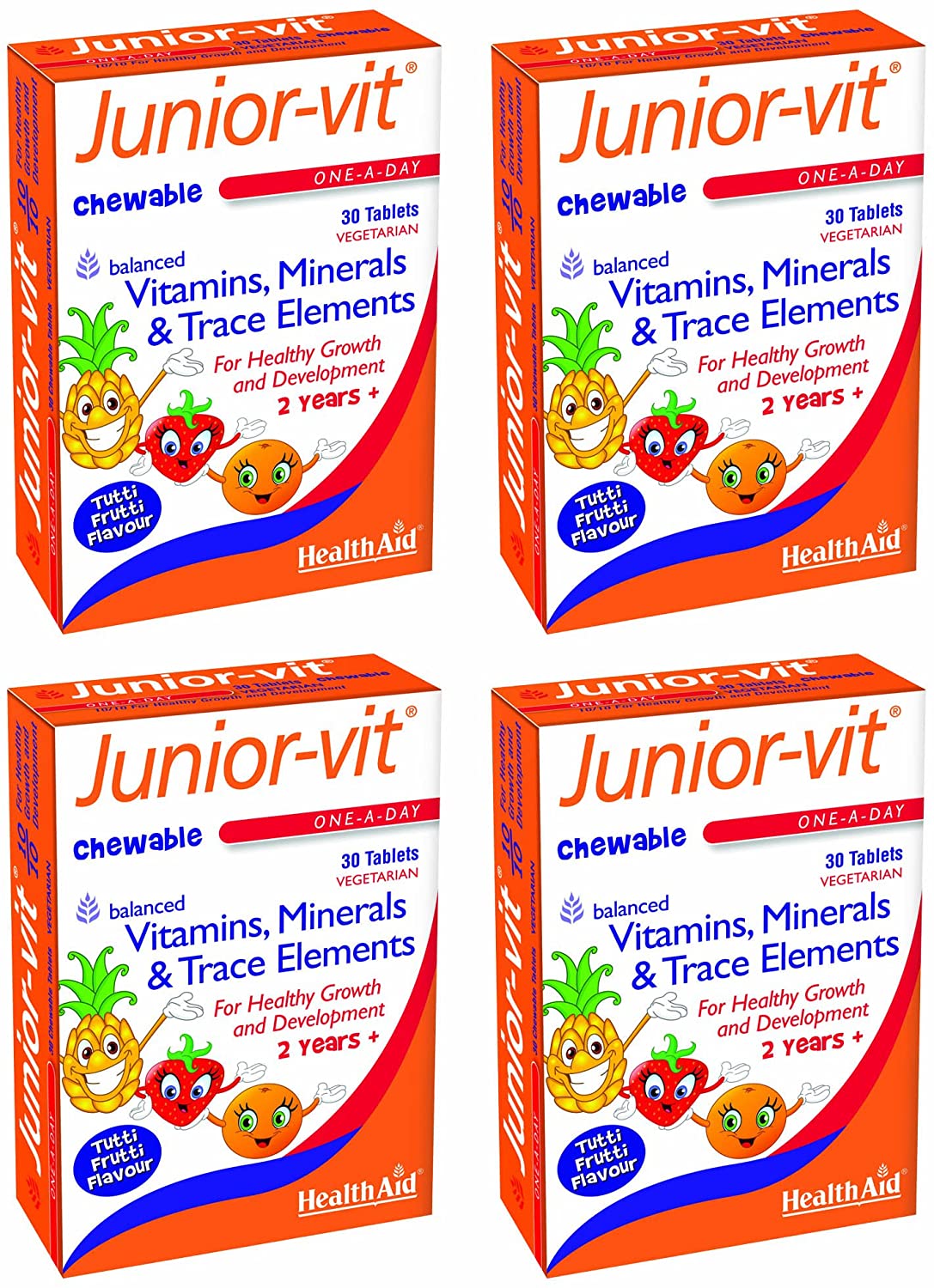 HealthAid Junior-Vit Chewable Multivitamins Pack of 4 x 30 Vegetarian ...