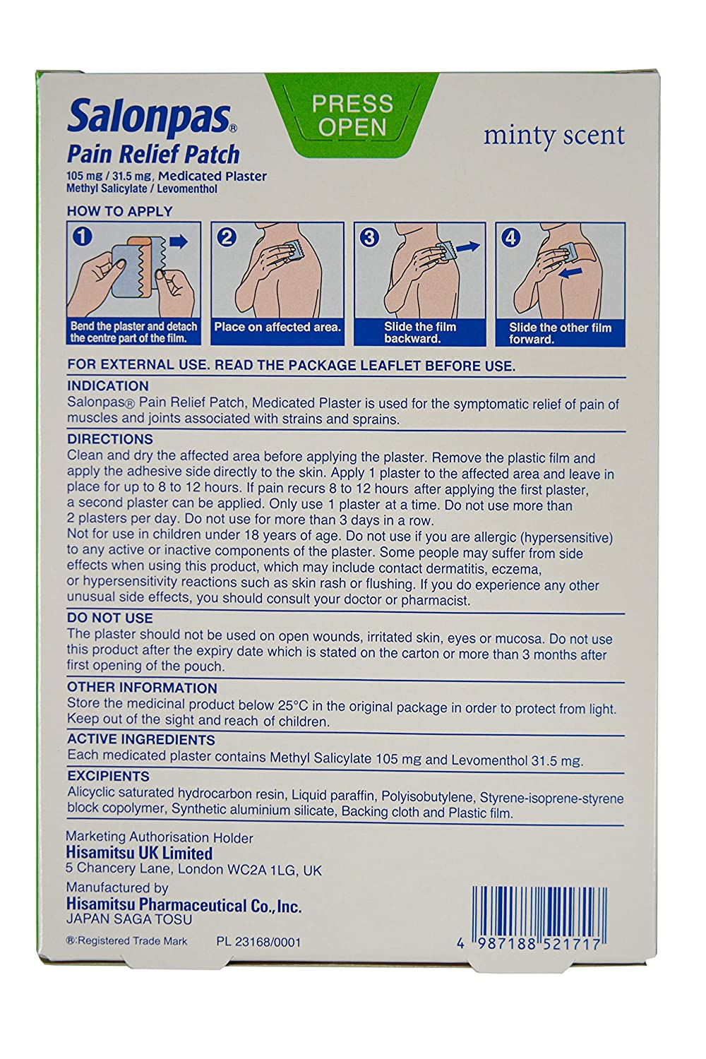 Salonpas Pain Relief Patch – 5 pack – Medicated Plaster for Joint ...