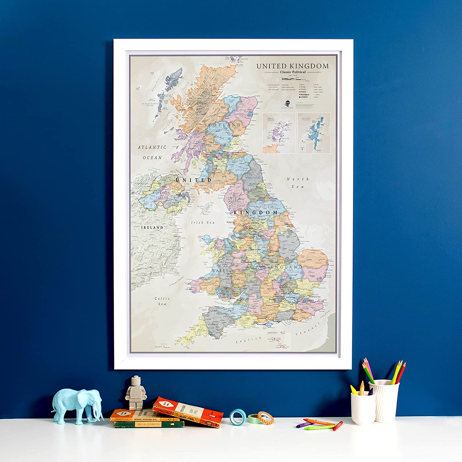 UK Map – Classic Wall Map Of The United Kingdom Poster – Front ...
