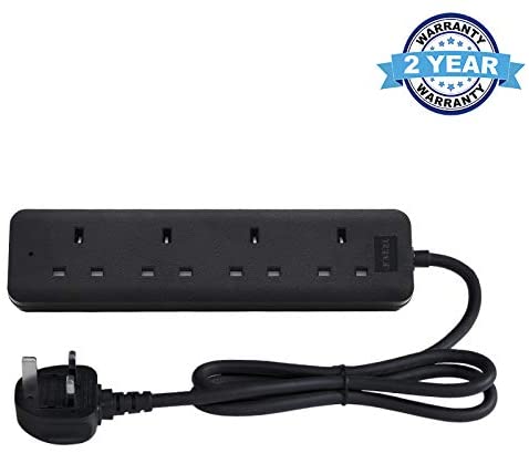 LIPWEL Extension Lead Plug Extension Cord Black Power Strip 4 Way ...