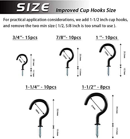 Screw Hooks Heavy Duty, 53 Pcs(5 Sizes) Vinyl Coated Metal Cup Hook ...