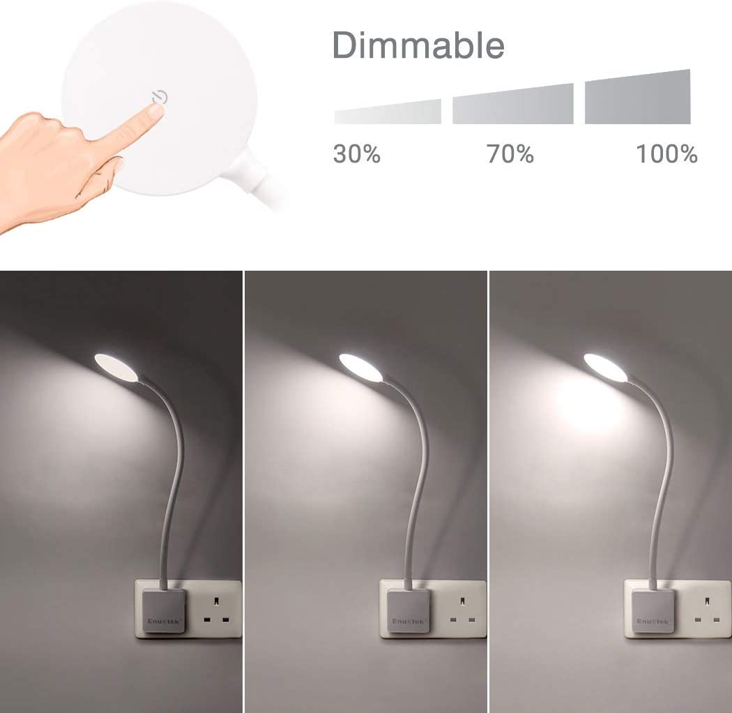 Dimmable Plug in LED Wall Light Flexible Bedside Night Reading Lamp ...