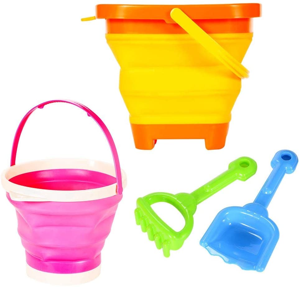 ThinkMax Bucket and Spade Beach Set, 2 Pcs Collapsible Buckets with ...