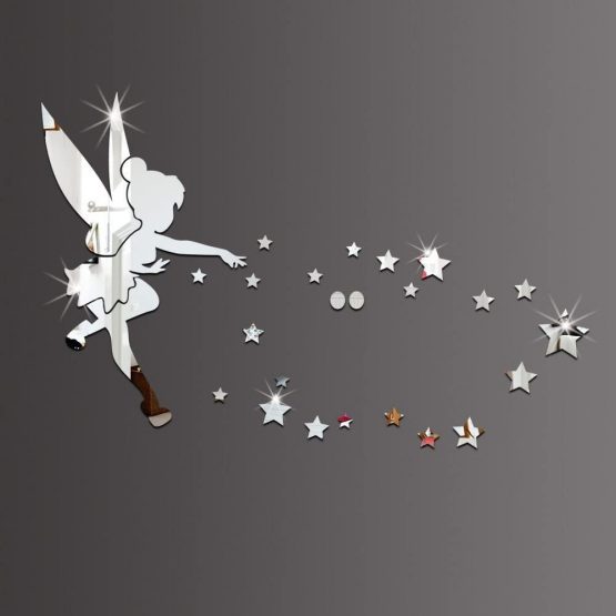 Meya 26pcs Set Tinkerbell Fairy Wall Mirror Acrylic Mirrored Decorative Tinker Bell Wall