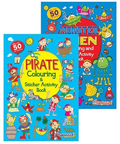 Squiggle – A4 Pirates, Monsters & Aliens Colouring, Activity + Sticker ...