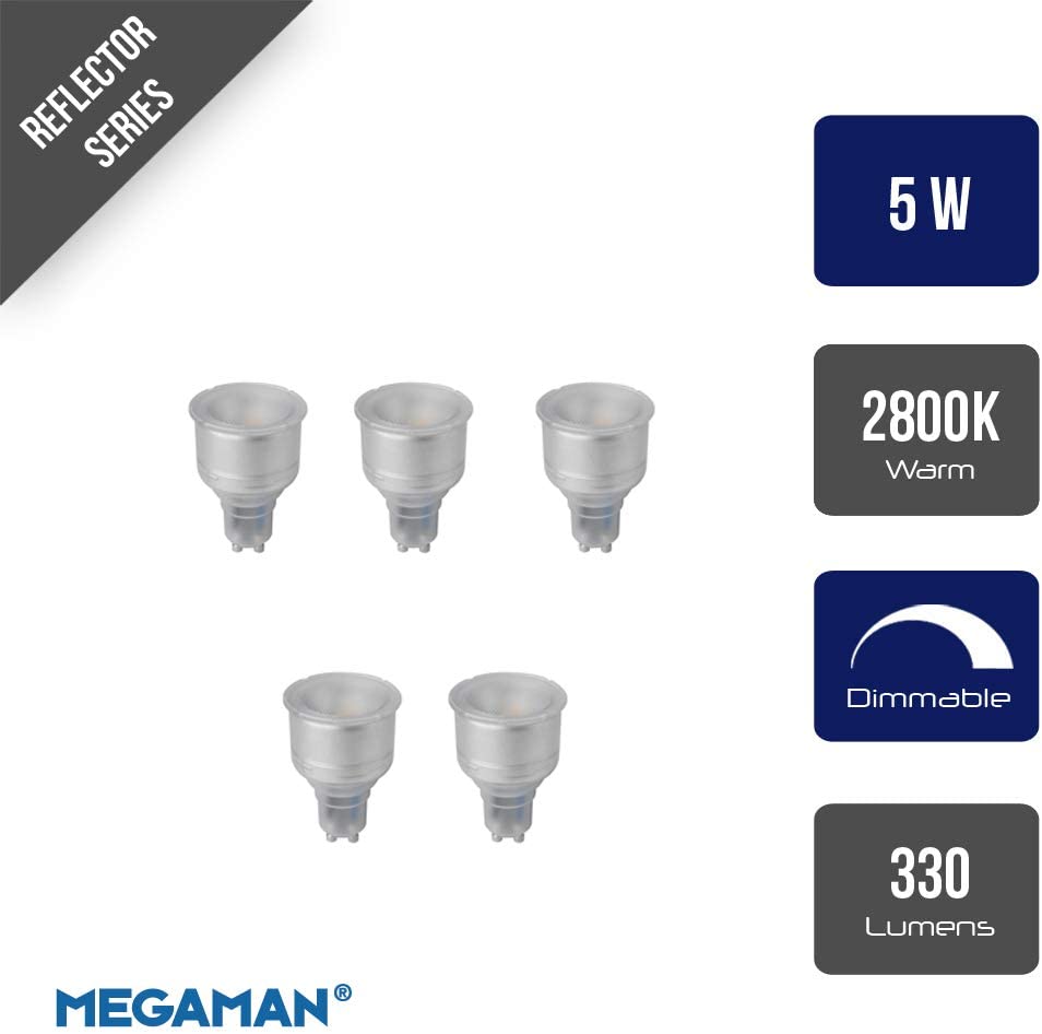 Megaman Gu10 74 Mm Long Neck Reflector Dimmable Led Lamp, 5 Watt, 2800K ...