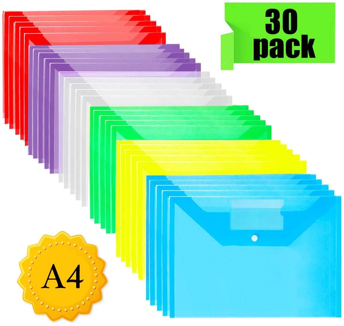 Plastic Wallets – 30 Pack A4 Folders Wallets Plastic Document Files ...