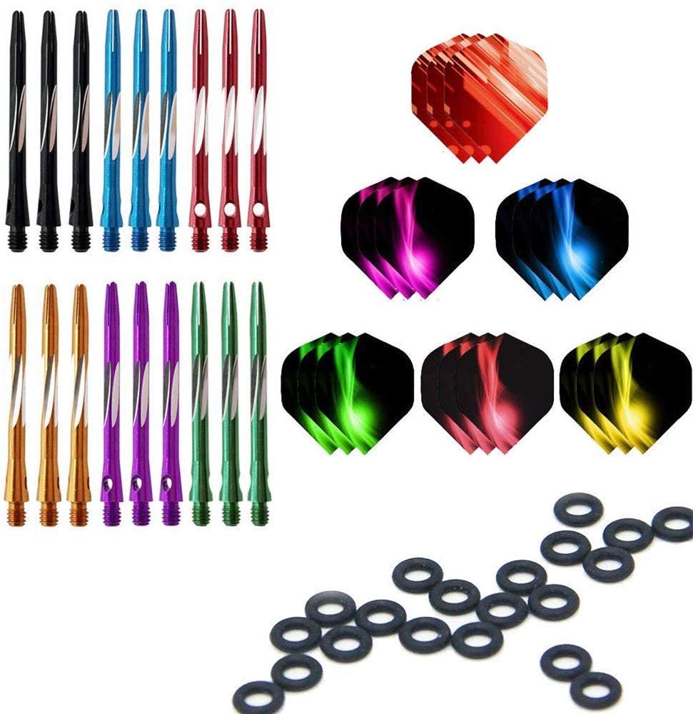 JpGdn 54 Pcs Darts Shafts and Flights Aluminum 2BA Medium Dart Stems ...