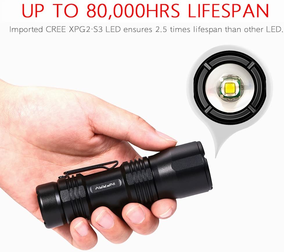 INFRAY Super Bright 800 lumens LED Torch (2Pack), Pocket-Size Zoomable ...