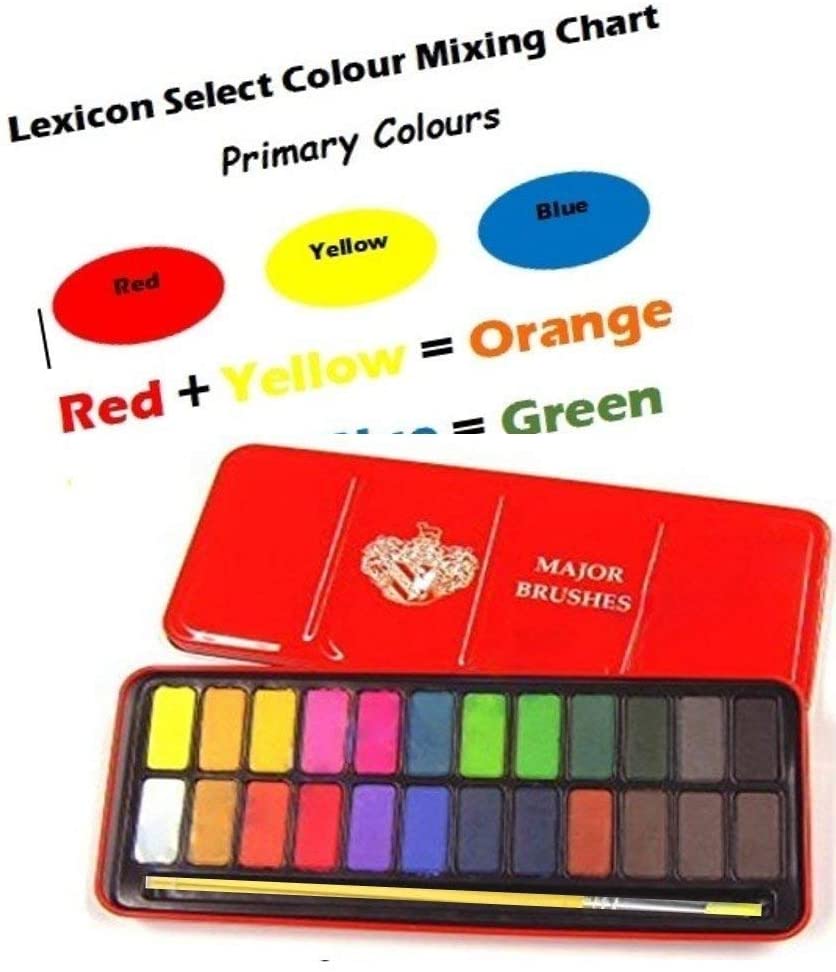 Lexicon Select Water Colour Block Tin with 24 Colours, Paintbrush ...