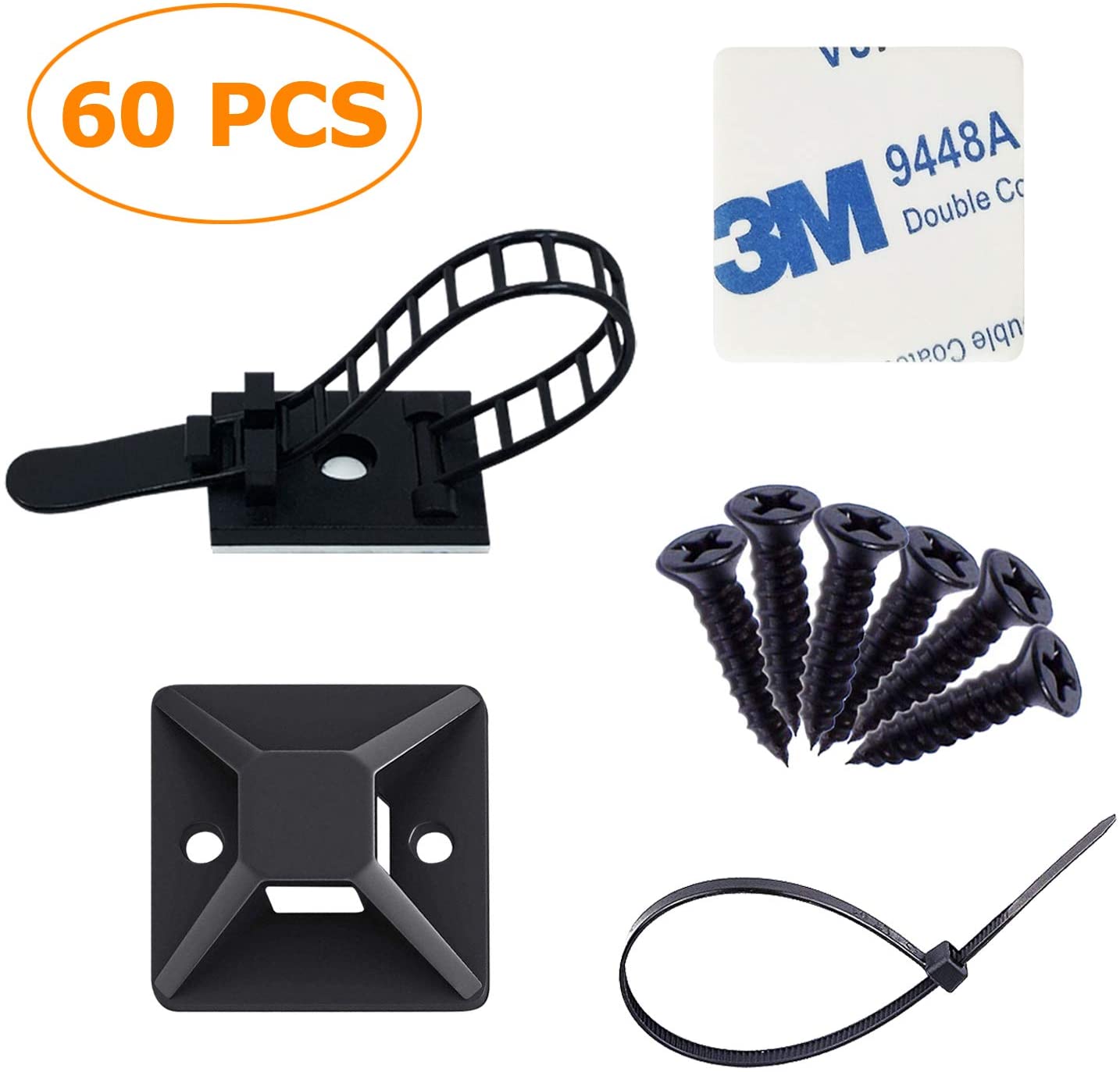 60 PCS Stronger-Adhesive-Backed Mounts Cable Tie Mounts Wire Tie Base ...