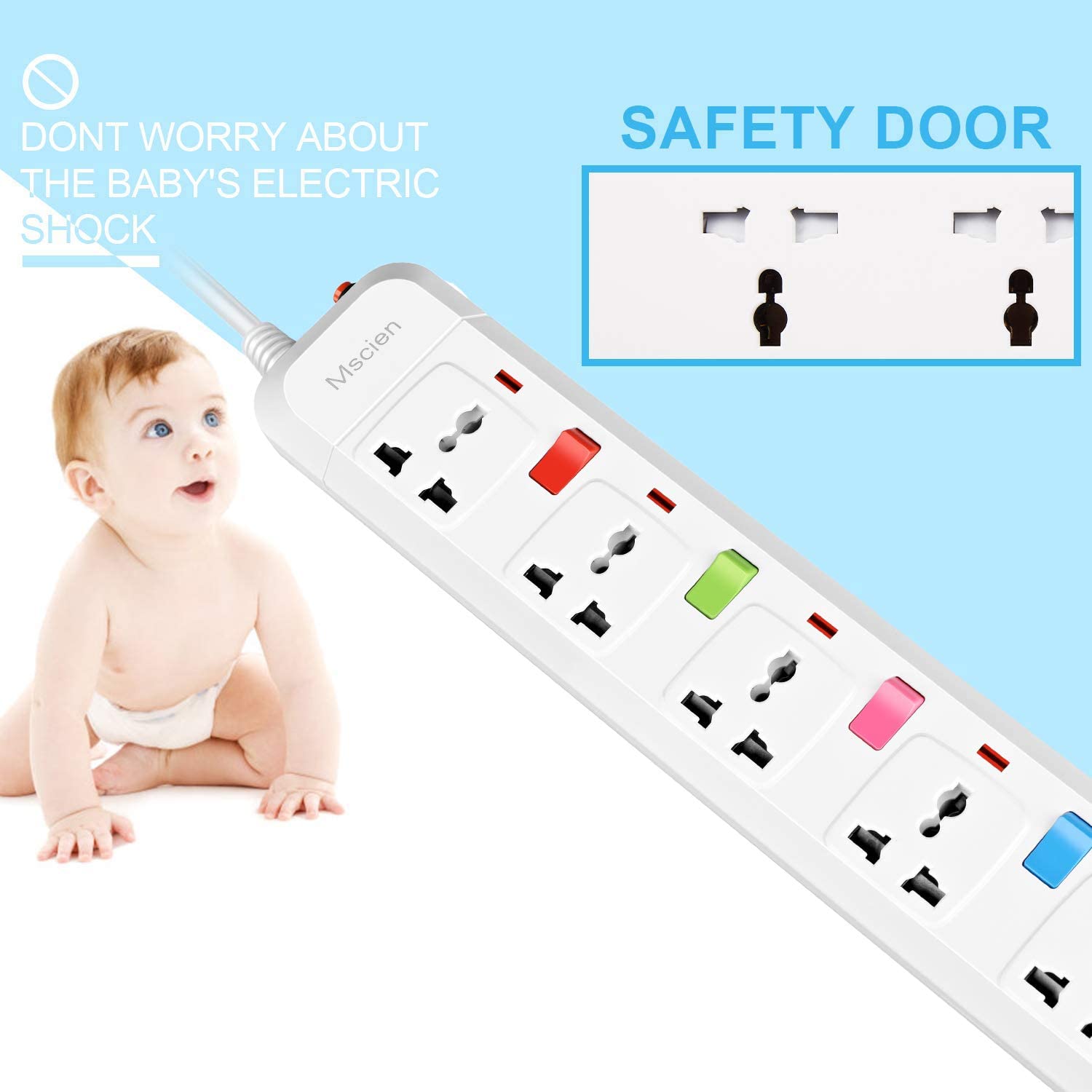 MSCIEN 5 Gang 1.8M Extension Lead,5 Way Universal Socket Power Strip ...