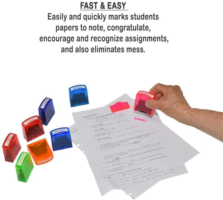 Newthinking Self Inking Teacher Stamps, Colourful Stamps for School ...