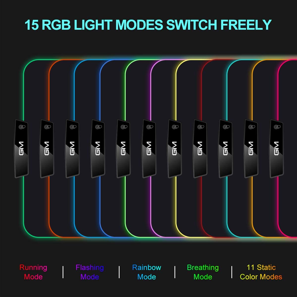 RGB Gaming Mouse Mat Pad 350x250x5mm Touchable with USB Port 15 ...