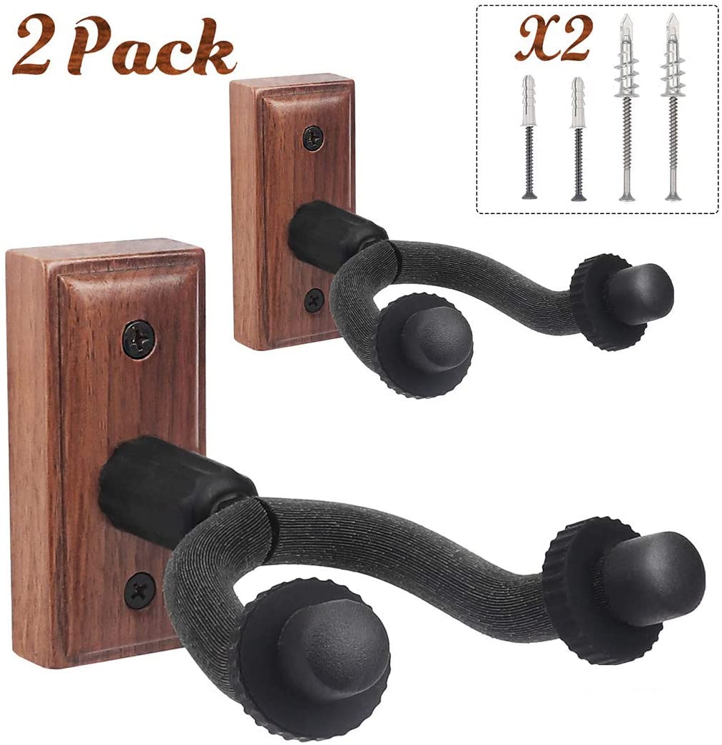 WINGO Guitar Wall Mount Hanger 2-Pack, Black Walnut Wall Hook Holder ...