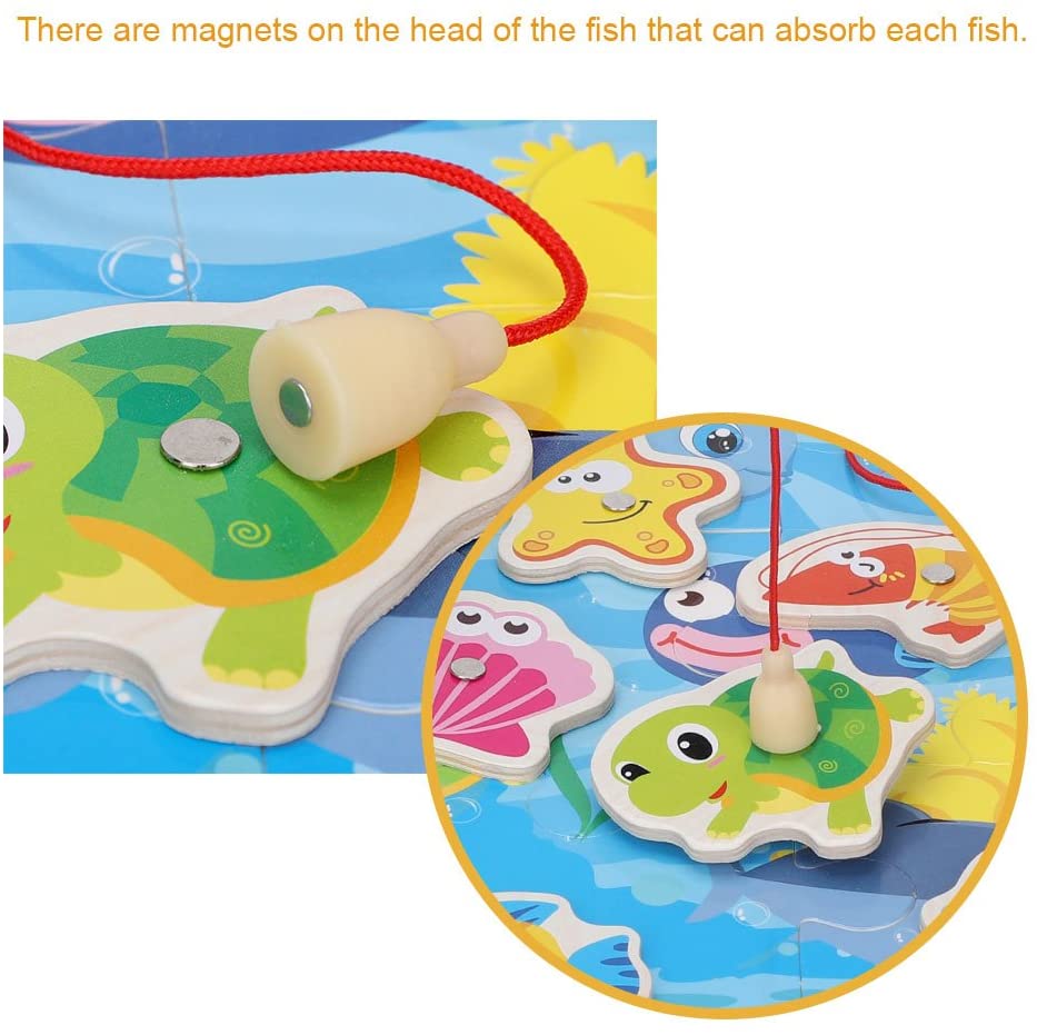 Magnetic Wooden Fishing Game and Puzzle with Ocean Animal Magnets ...