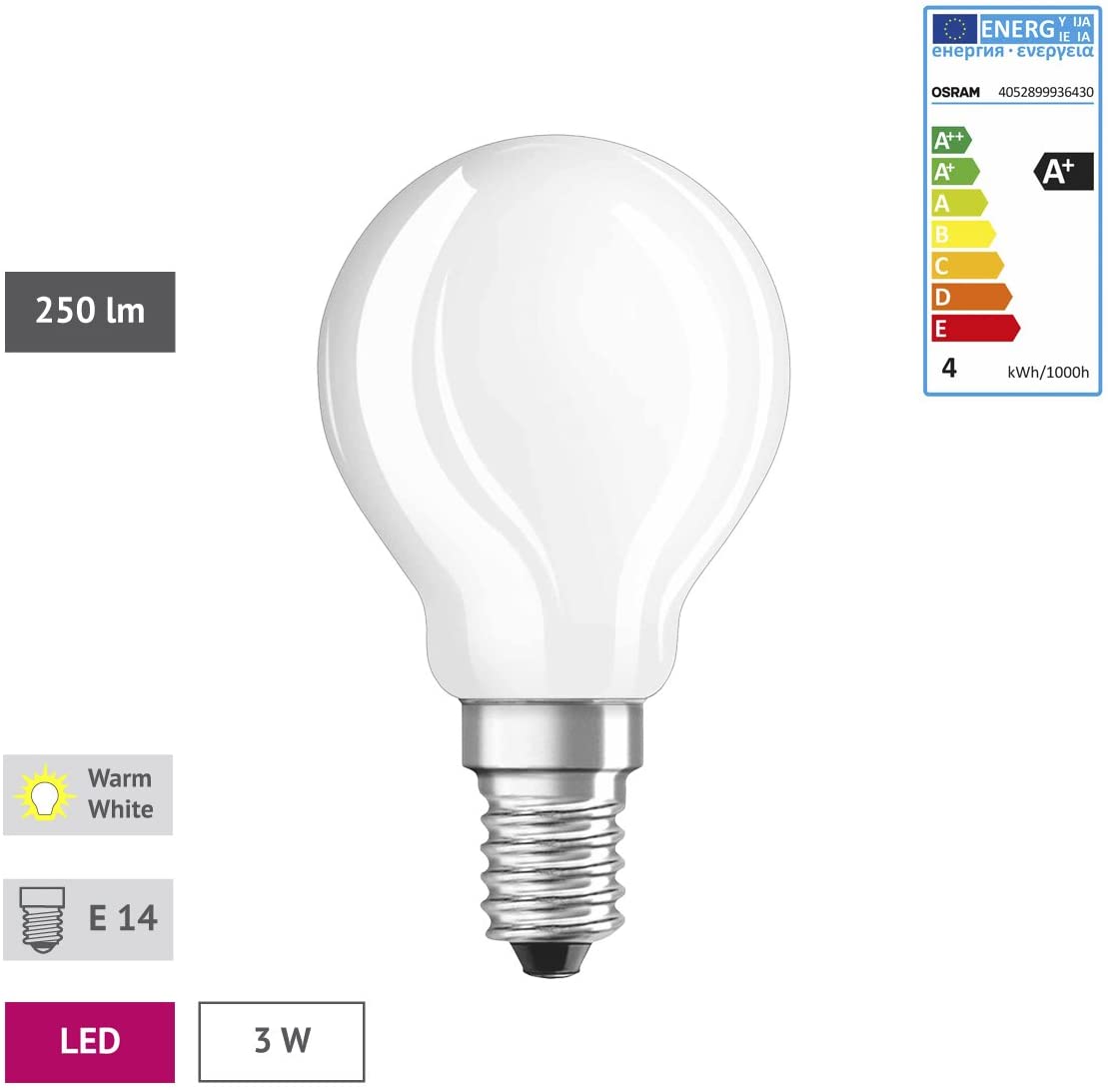 Osram LED Star Classic P Lamp, drop-shaped with E14 base, not dimmable ...