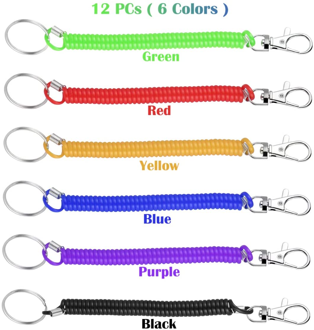 BESPORTBLE 12PCS Stretchy Spiral Keyring Retractable Colourful Plastic ...