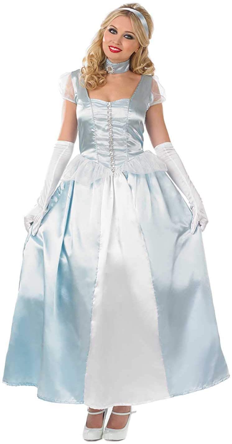 Womens Princess Costume Adults Royal Blue Fairytale Queen Gown Dress ...