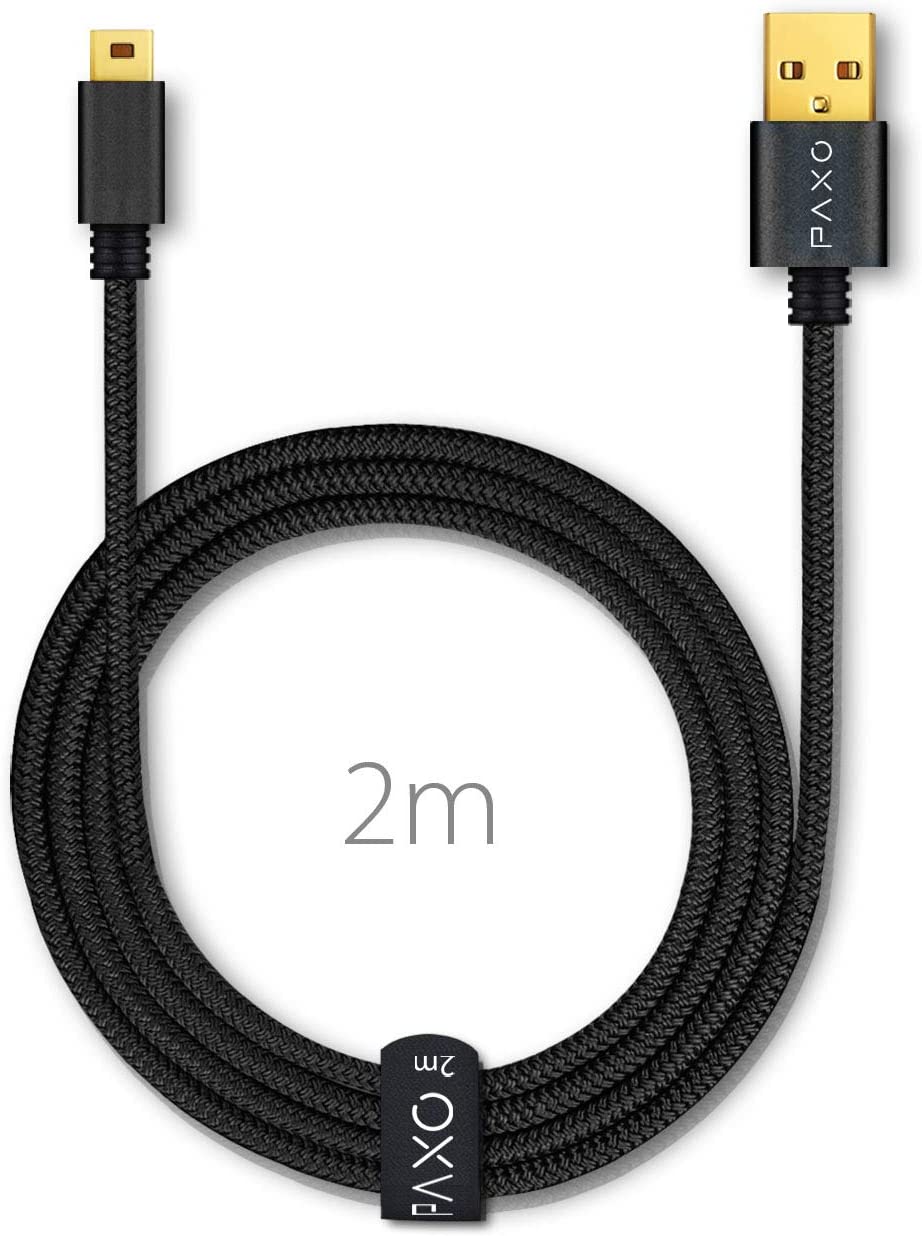 2m Nylon Mini USB cable black, USB to Mini USB charging cable, gold ...