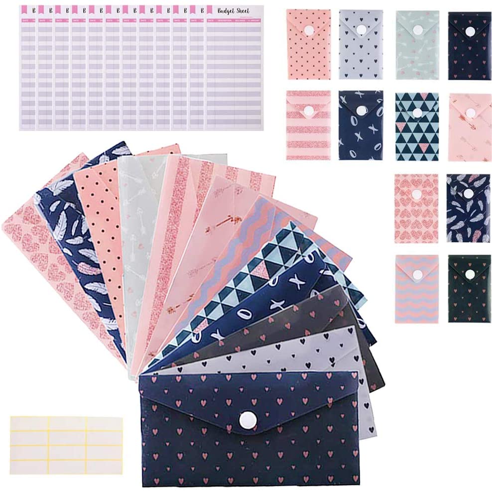 12 Pack Cash Budget Envelopes System Waterproof Reusable Plastic Cash ...