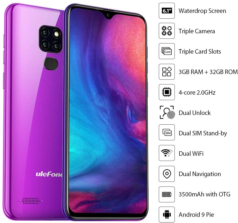 4G SIM Free Mobile Phones Unlocked, 3GB + 32GB, Android 9 Pie, Triple ...