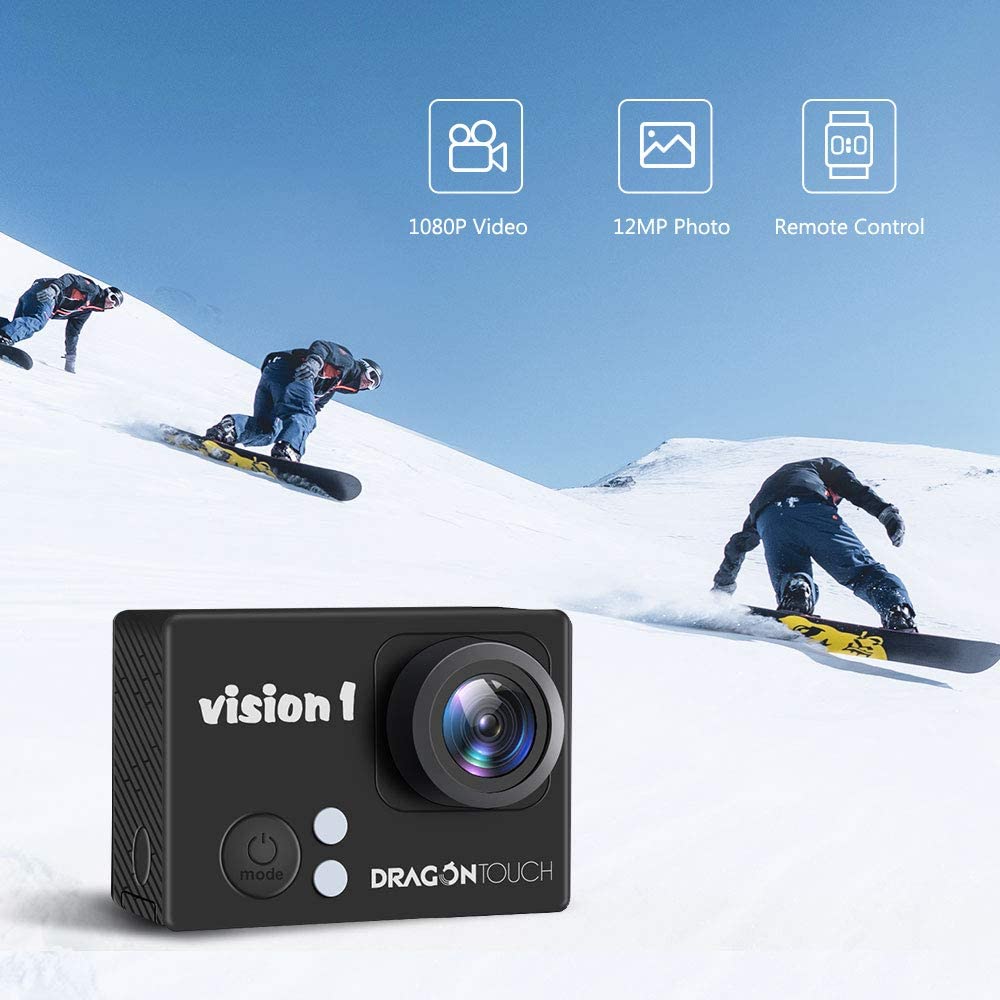 Dragon Touch 1080P Action Camera, Underwater 98ft Video Sports Cam with ...
