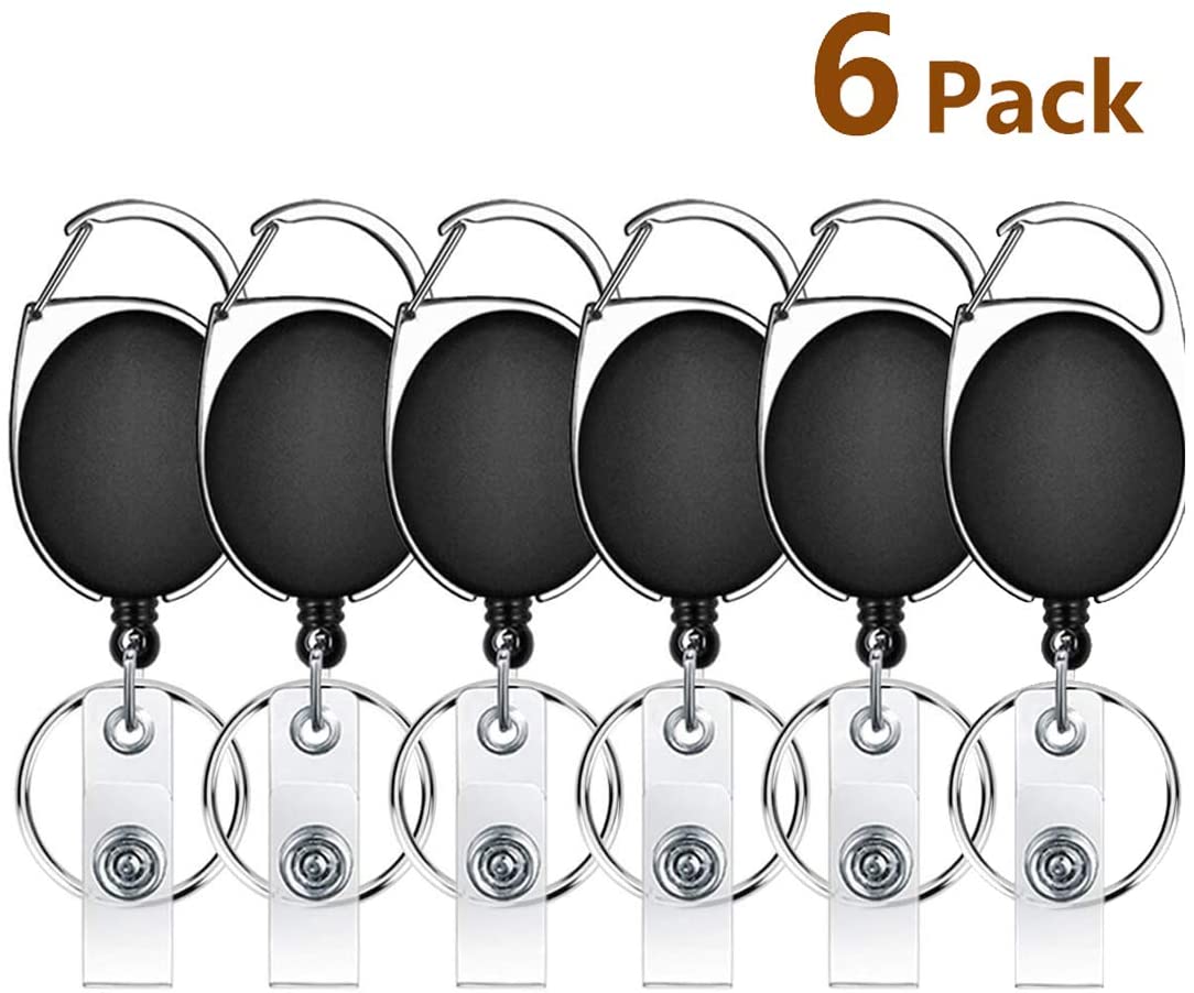 6 Pcs Badge Tether with Clips Retractable Badge Reel Clip Pass Card ...