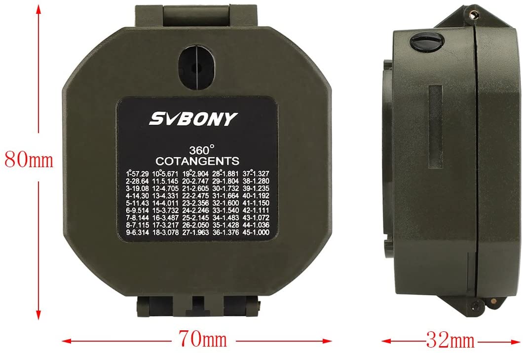 Svbony Waterproof Army Lensatic Sighting Compass with Inclinometer for ...