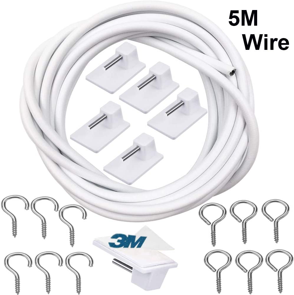 5Meter white Curtain Wire Hanging Cord Kit with 6 Pack Self-adhesive ...