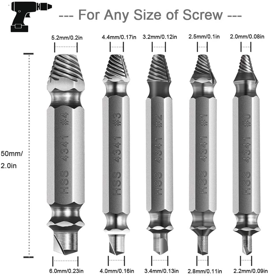 DazSpirit 5 Types Damaged/Stripped Screw Extractor Set, Broken Bolt ...