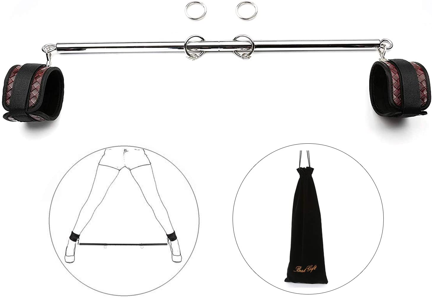 Black/Silver Expandable Spreader Bar with 2 Brown/Blue Adjustable ...