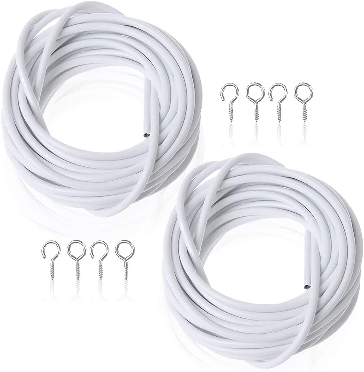 XFORT® 2 Pack Curtain Wire with 4 Pairs of Hooks & Eyes, Multi-Purpose ...