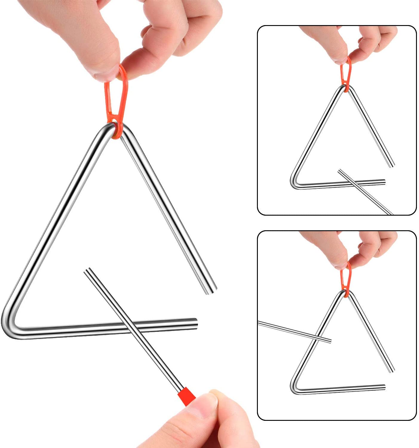 4 Pieces 5 Inch Hand Percussion Instrument Musical Steel Triangles with ...