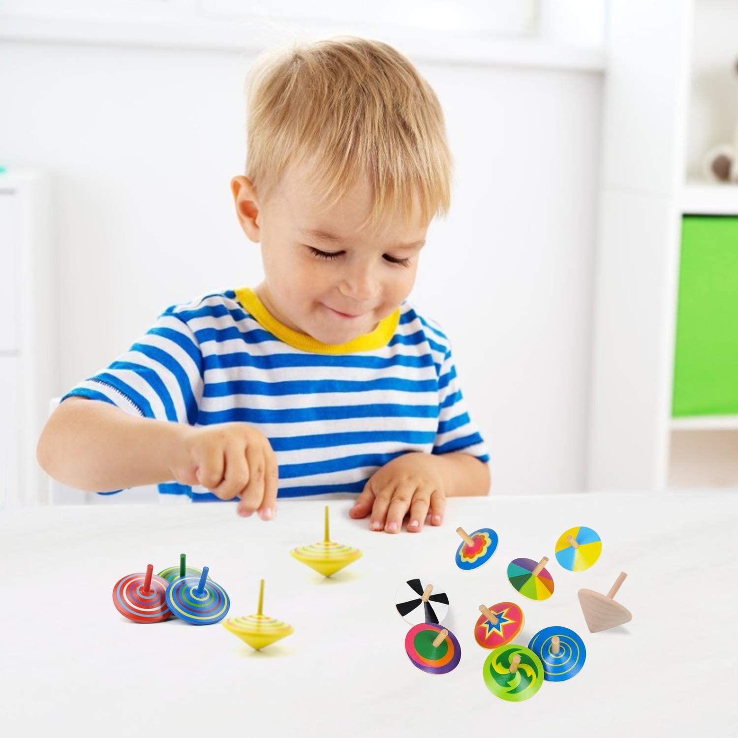 Joyibay 12PCS Kids Spinning Top Creative Wooden Spin Top Spinning Toy ...
