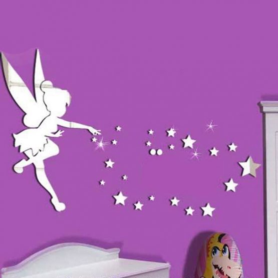 MEYA 26pcs/set Tinkerbell Fairy Wall Mirror Acrylic Mirrored Decorative ...