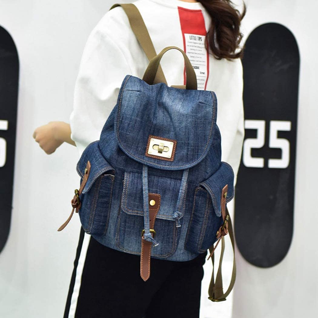 Fanspack Denim Backpack Canvas Vintage Washed Denim Backpack Rucksack ...