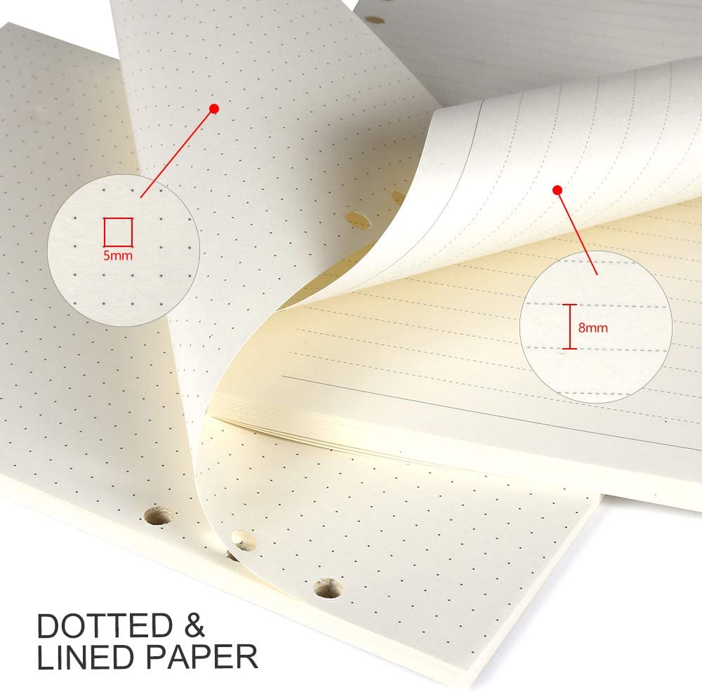 Teenitor A5 Notebook Refillable Accessories- 2 Packs Ruled Paper/Dotted ...