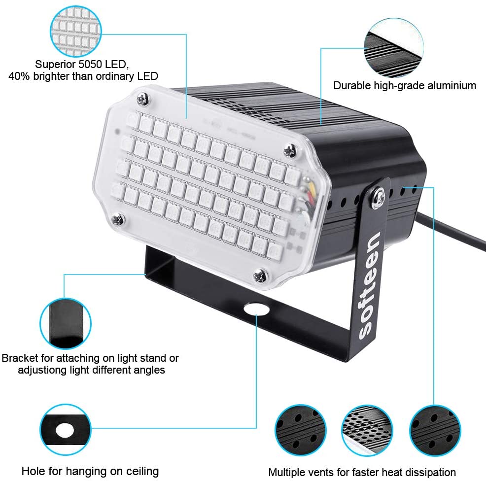 Mini Stage Strobe Light with 48 Super Bright Led, softeen 7 Colors ...