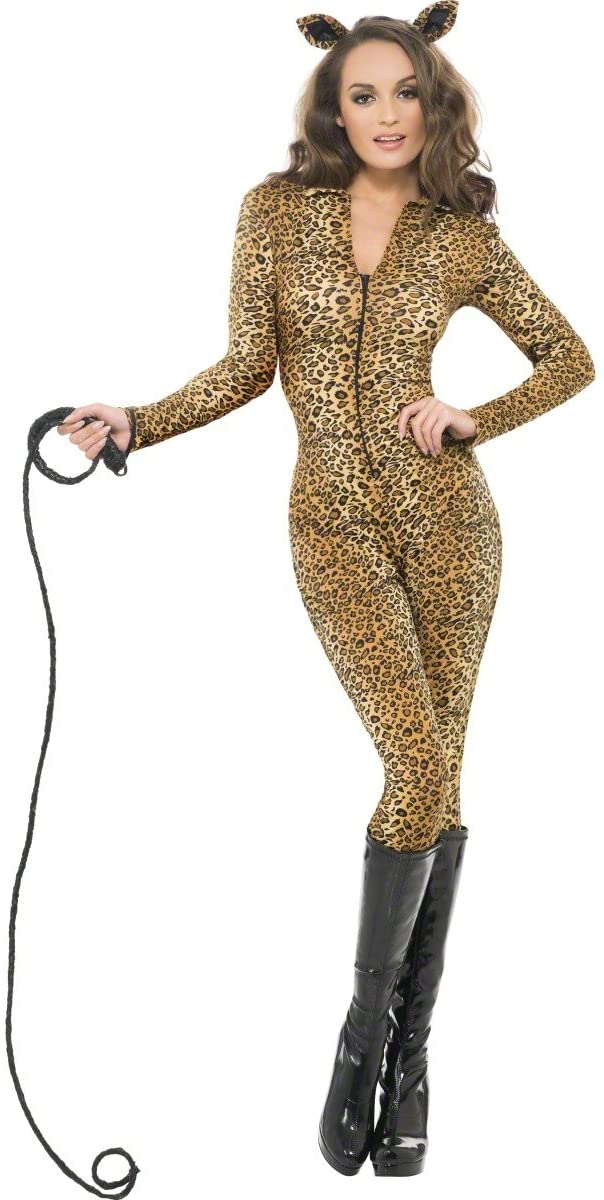 Smiffy’s Fever Leopard Print Whiplash Costume with Catsuit and Ears – X ...