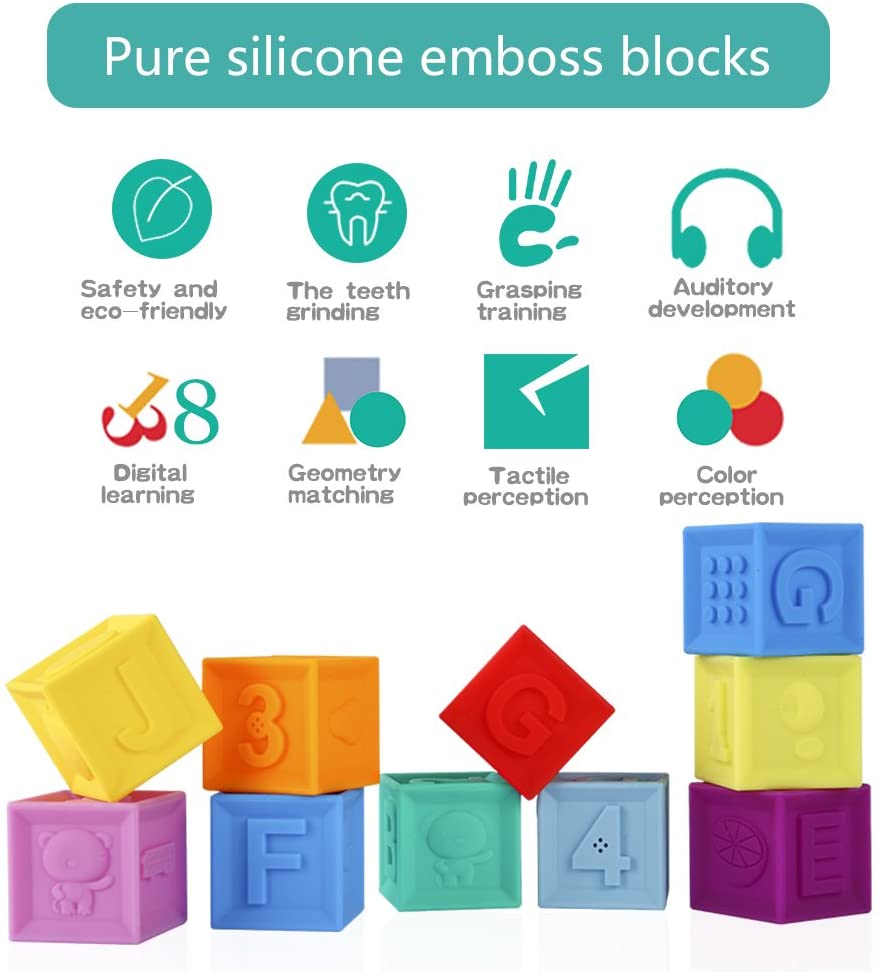 Joso 10PCS Baby Building Stacking Blocks, Soft Squeeze Block Stack Bath ...