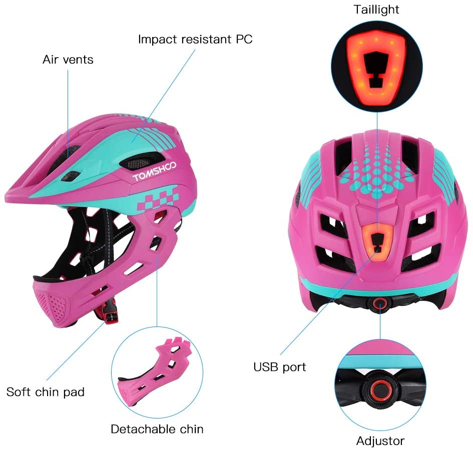 TOMSHOO Kid Bike Full Face Helmet Children Safety Riding Skateboard ...