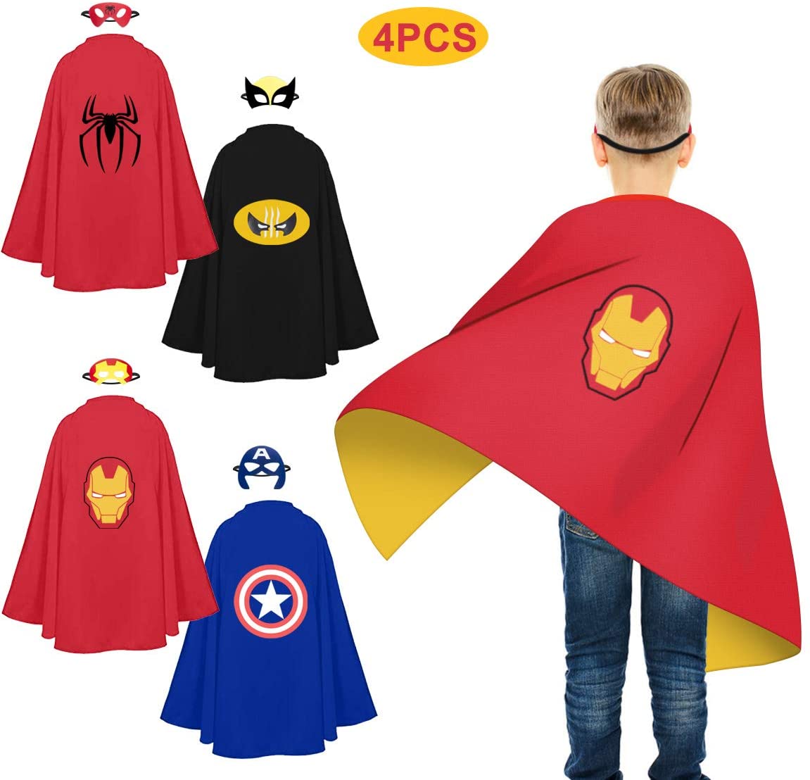 Highttoy Superhero Capes for Kids, 4 Pcs Superhero Dress Up Capes and ...