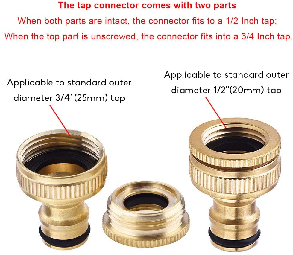 COSORO 2 pack Garden Hose Tap Connector – 3/4 inch & 1/2 inch 2-in-1 ...