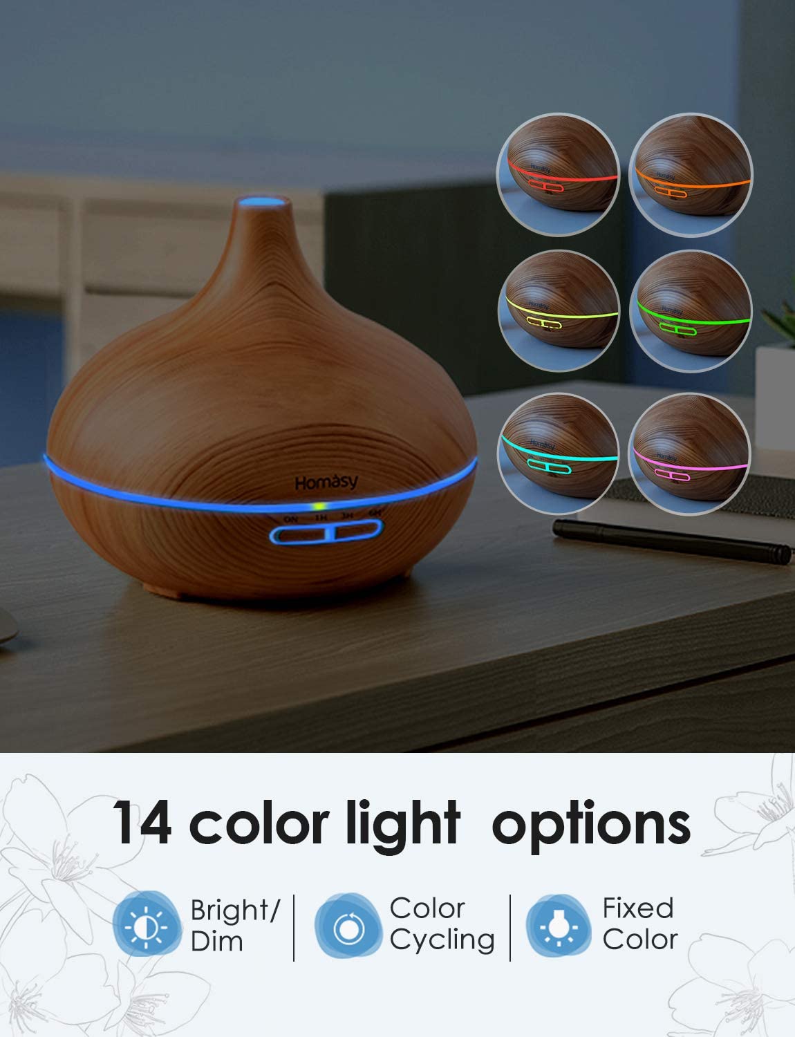 Homasy 500mL Oil Diffusers, Aromatherapy Diffusers with 6Pcsx10ml Pure ...